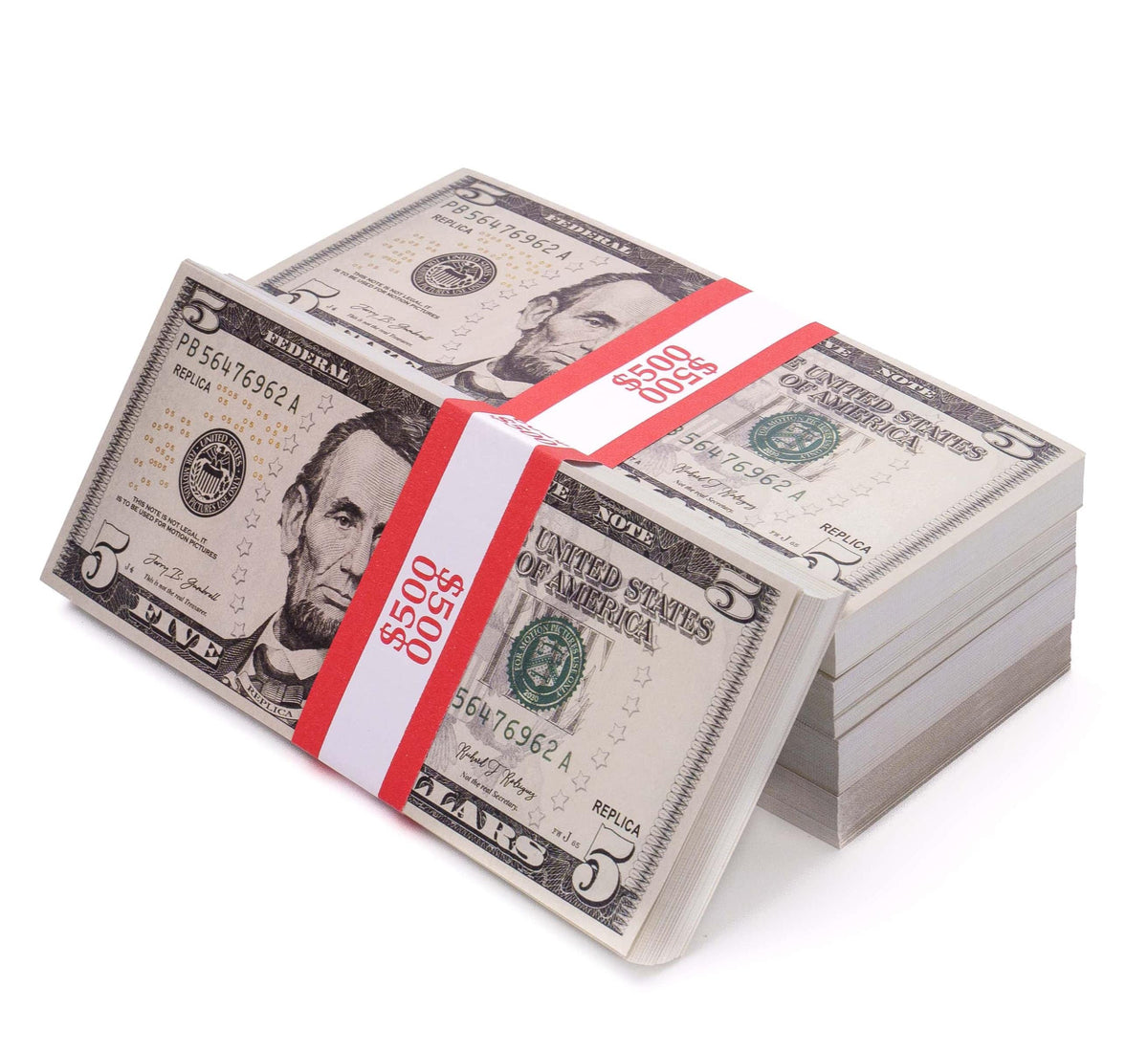 $2,500 Prop Money (5 Stacks of $5 Bills, New Series) - BuzzProps