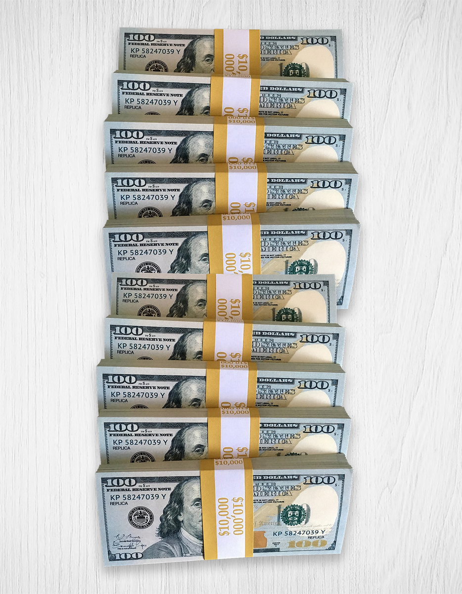 $100,000 Prop Money (10 Stacks of $100 Bills, New Style) - BuzzProps